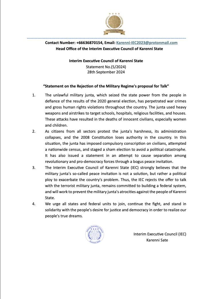Statement on the Rejection of the Military Regime's Proposal for Talks ...